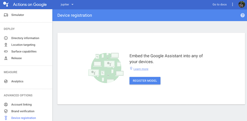 Register the Device Model | Google Assistant SDK | Google Developers