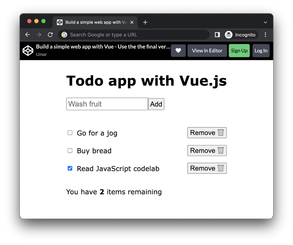 Build a simple web app with Vue | Google for Developers